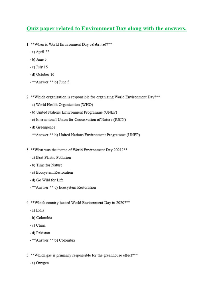 Environment Day Quiz Question and Answer | PDF | Greenhouse Gas ...