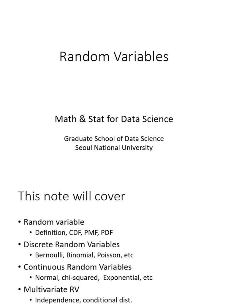 Mstat Note7 Random Variable f23 | PDF | Probability Distribution | Probability Density Function