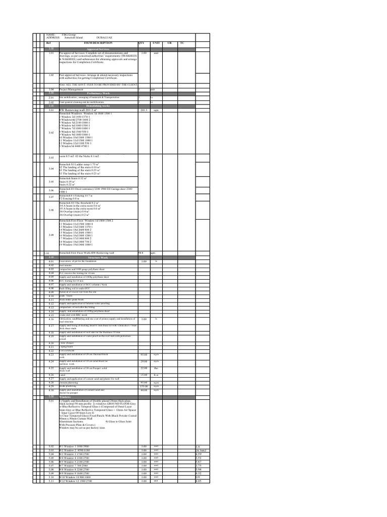 BOQ Jumeirah Island Villa .XLSX R | PDF | Drywall | Wall
