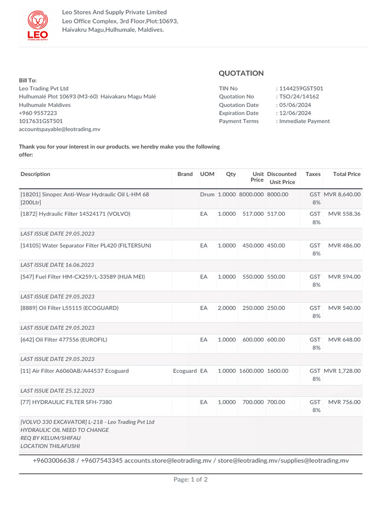 Quotation: Bill To | PDF | Payments