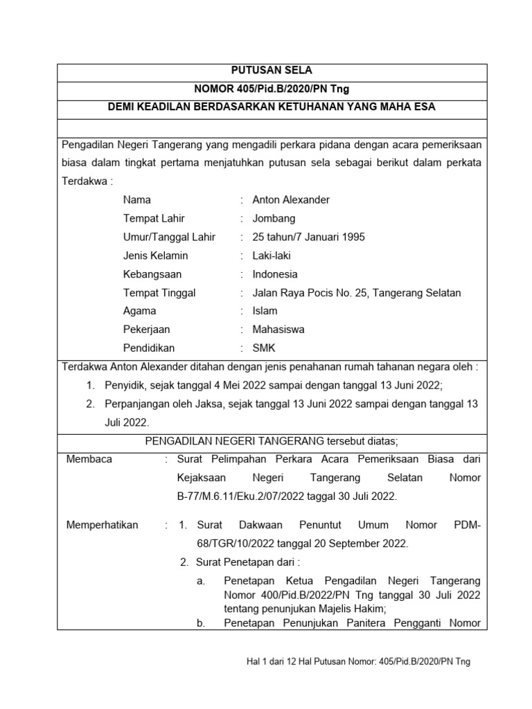 Format Putusan Sela Pelecehan | PDF | Hukum