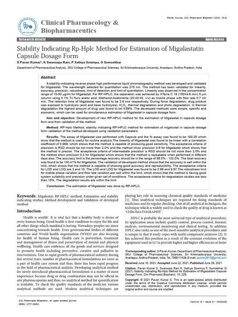 Stability Method for Migalastat Capsules | PDF | High Performance ...