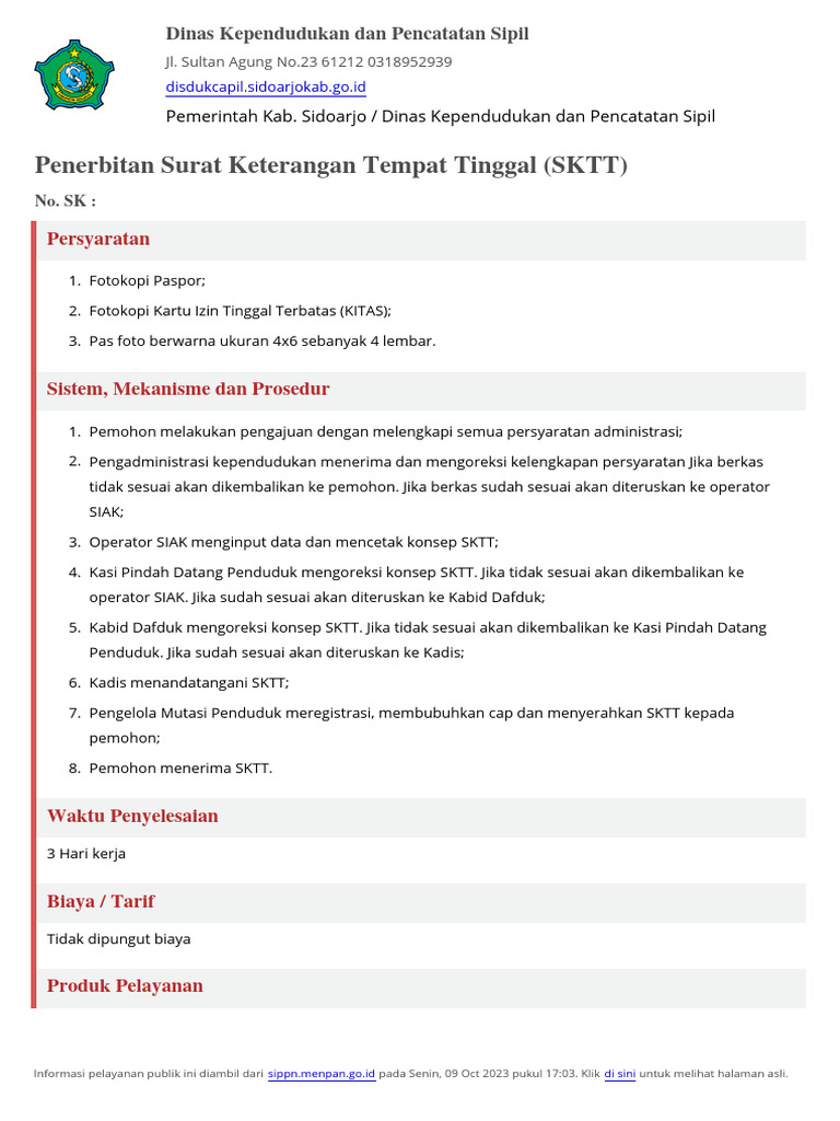 Unduh Standar Pelayanan - Penerbitan Surat Keterangan Tempat Tinggal (SKTT) | PDF | Ilmu Sosial
