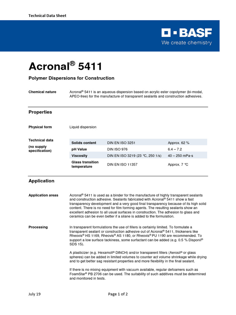 Acronal+5411 TDS 201907 | PDF | Glasses | Solid