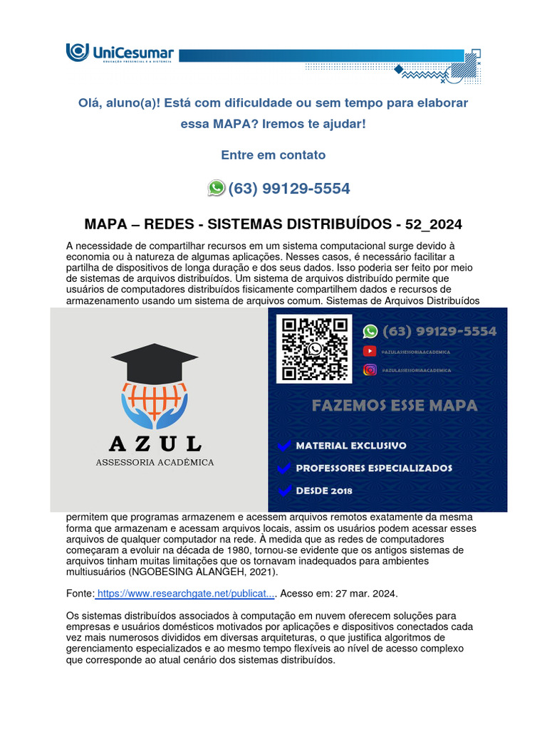 Mapa - Redes - Sistemas Distribuídos - 52 - 20241 | Download grátis PDF | Sistema de ...