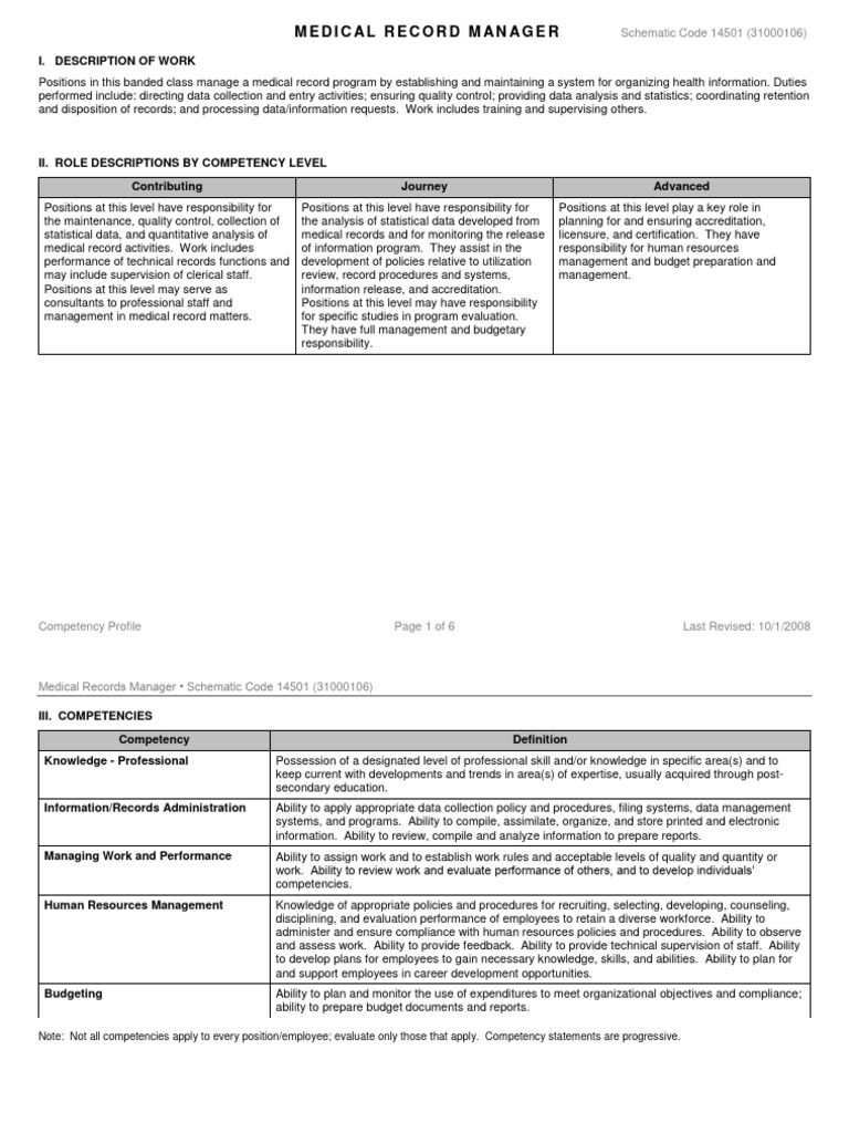 Role & Responsibilitiesmedical Records Manager | PDF | Health ...