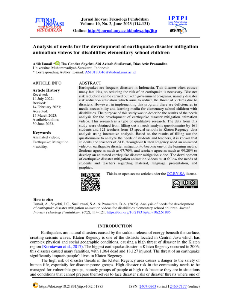 Analysis of Needs For Development of Earthquake Disaster Mitigation ...