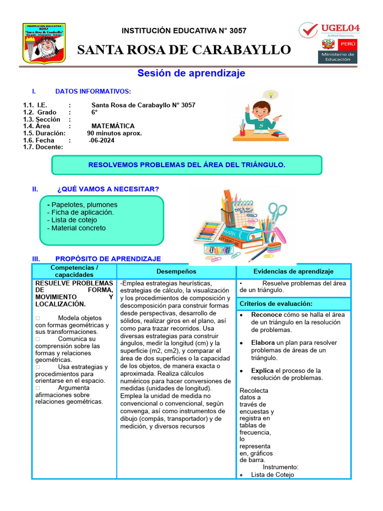 Act Mat RESOLVEMOS PROBLEMAS DEL ÁREA DEL TRIÁNGULO | PDF | Triángulo