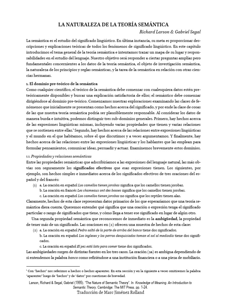 Larson - Segal (1995) La Naturaleza de La Teor-A Sem-Ntica | PDF | Verdad | Teoría