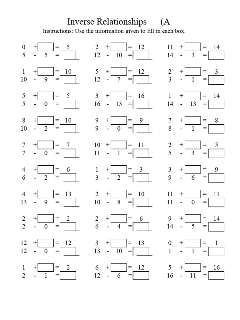 Alg Inverse Addsub 2blanks A | PDF