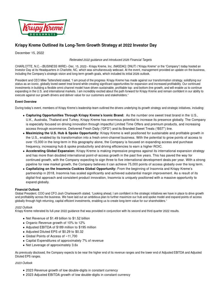 Krispy Kreme Outlined Its Long Term Growth Strategy 2022 | PDF ...