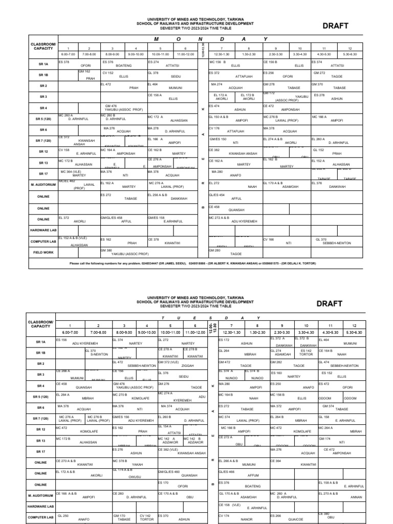Srid Teaching Timetable - Sem 2 (2023 - 2024) | PDF