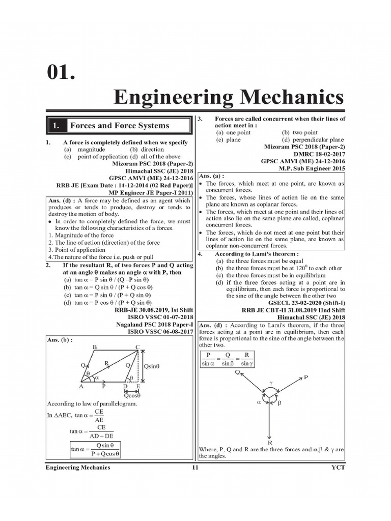 YCT-2024-Engineering Mechanics-ME | PDF