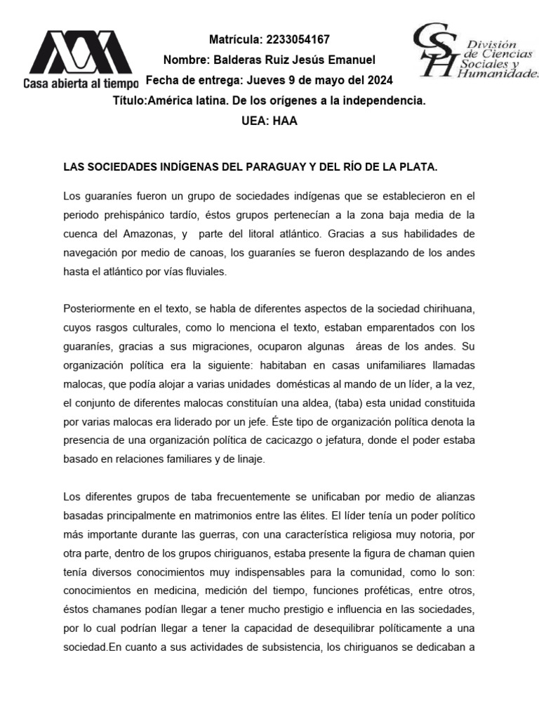 Las Sociedades Indígenas Del Paraguay y Del Río de La Plata | PDF ...