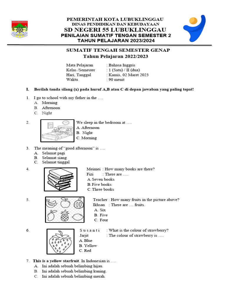 Soal STS 2 Bahasa Inggris Kelas 1 | PDF | Fruit | Edible Fruits