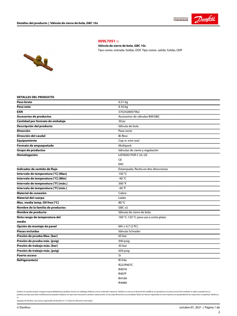 Valvula de Servicio Tipo Bola DANFOSS | PDF