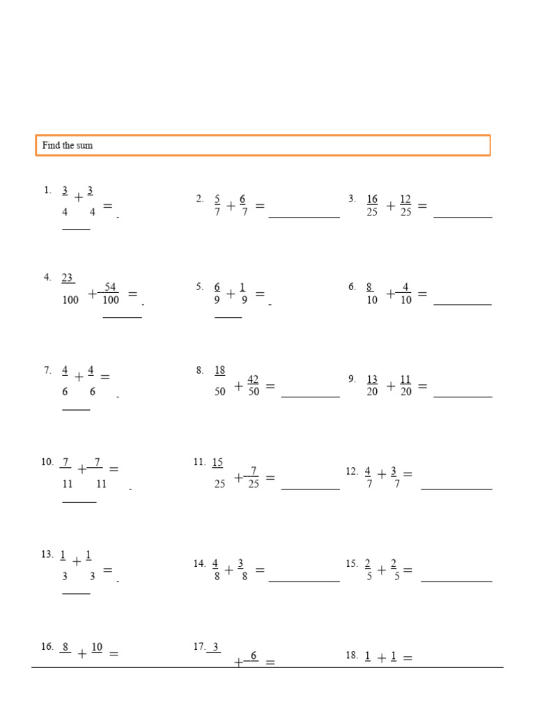 grade-6-adding-fractions-like-denominators-A | PDF | Mathematical ...
