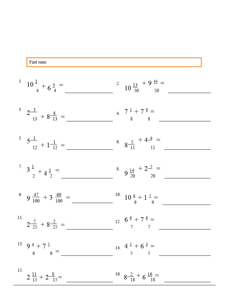 Grade 6 Adding Mixed Numbers Like Denominators B | PDF | Mathematical Notation | Numbers