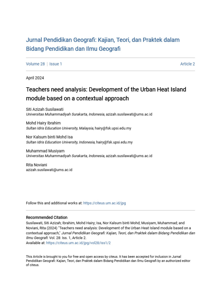 TTeachers need analysis: Development of the Urban Heat Island module ...