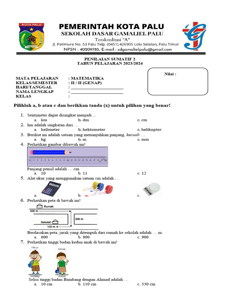 PH MTK 1 Kelas 2 Fiks | PDF