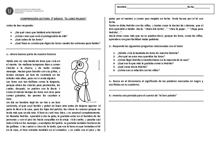 Comprension Lectora El Loro Pelado. | PDF