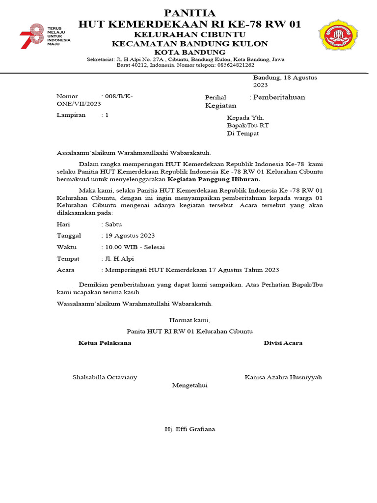 Surat Pemberitahuan RT | PDF