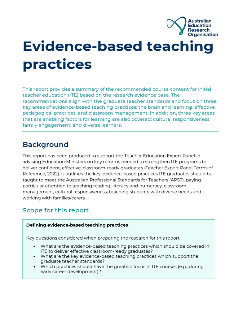 Evidence Based Teaching Practices (AERO) | PDF | Phonics | Learning