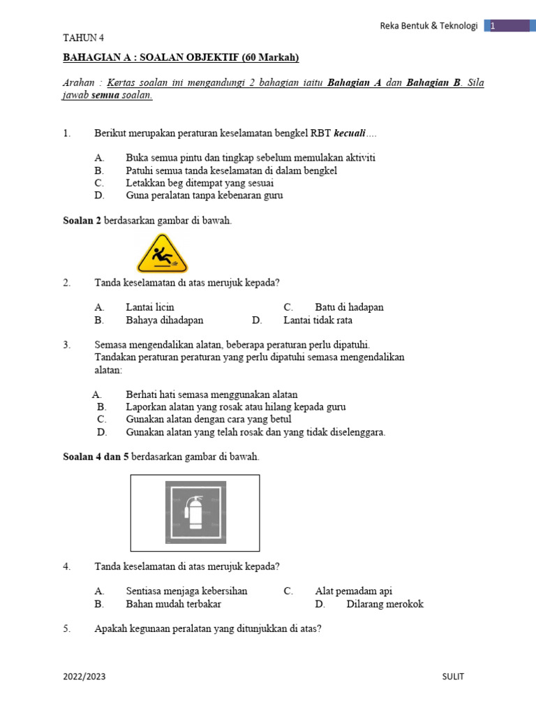 Soalan RBT Tahun 4 Pentaksiran Akhir Tahun 2022 | PDF