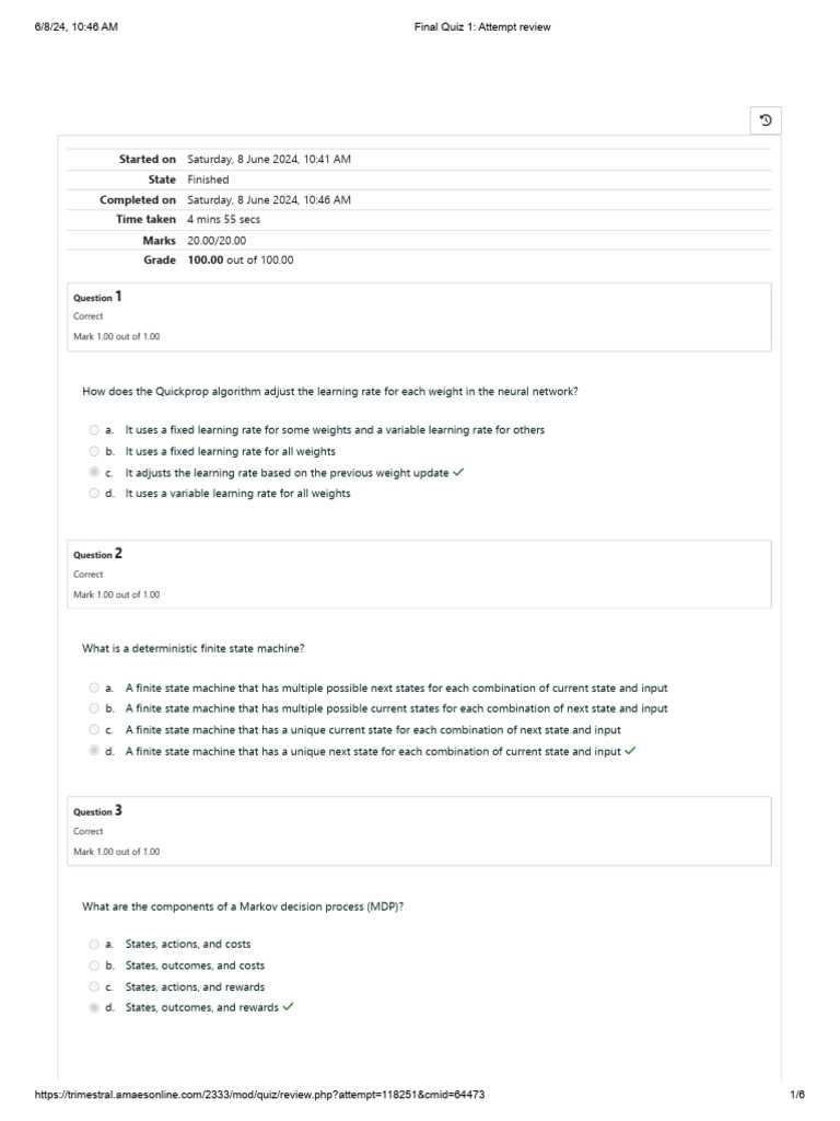 Final Quiz 1 - Attempt Review | PDF | Artificial Neural Network ... Final Quiz 1 - Attempt Review | PDF | Artificial Neural Network ...
