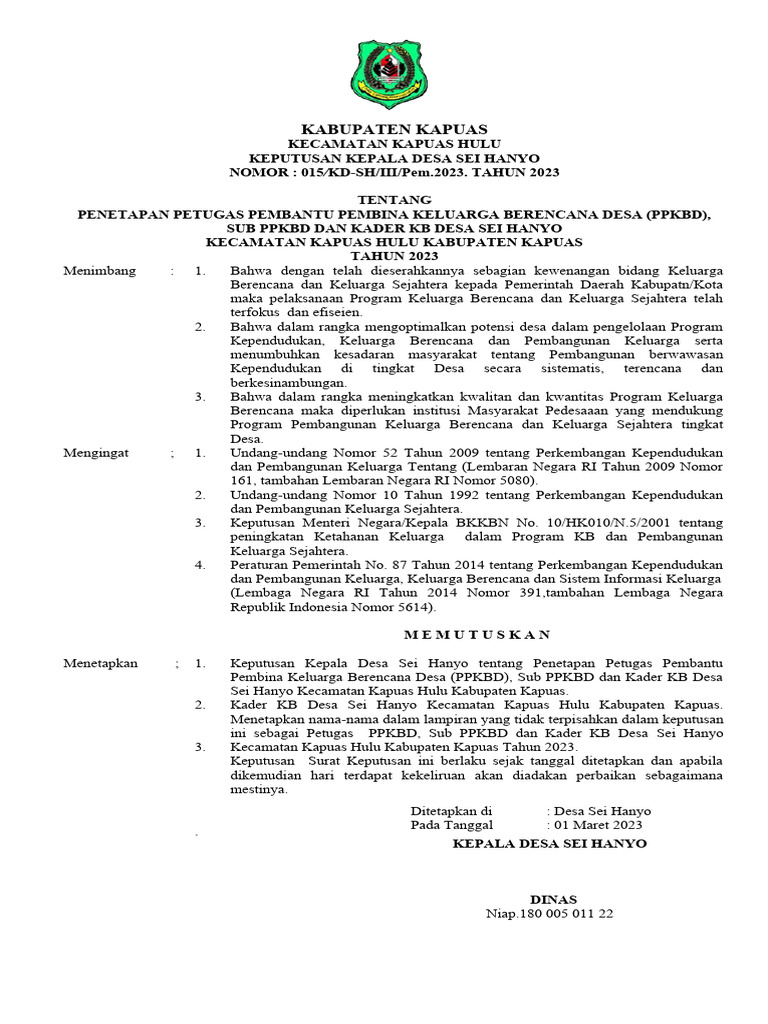 SK PPKBD Desa Sei Hanyo | PDF