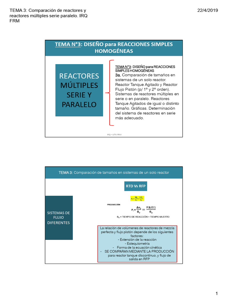 T4a REACTORES MULTIPLES 2019 | PDF | Reactor Quimico | Equipo químico