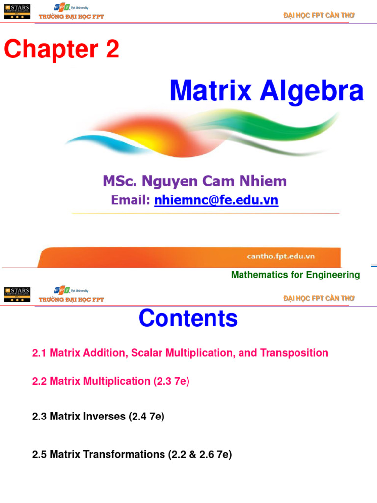 MAE101 ALG Chapter 2 - Matrix Algebra | PDF | Matrix (Mathematics ...