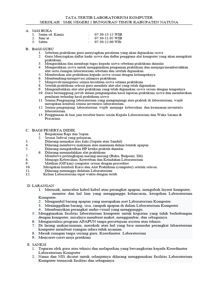 Tata Tertib Laboratorium Komputer | PDF