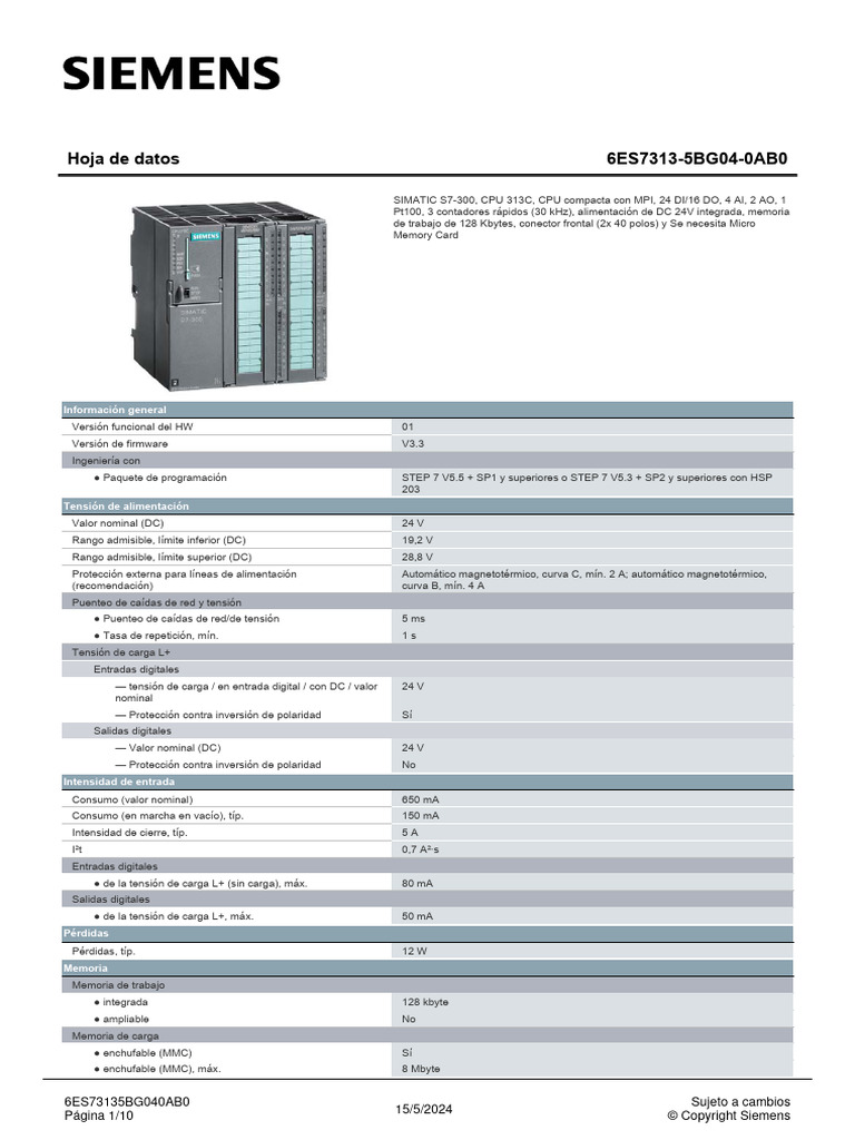 6ES73135BG040AB0 Datasheet Es | Descargar gratis PDF | Resistencia ...