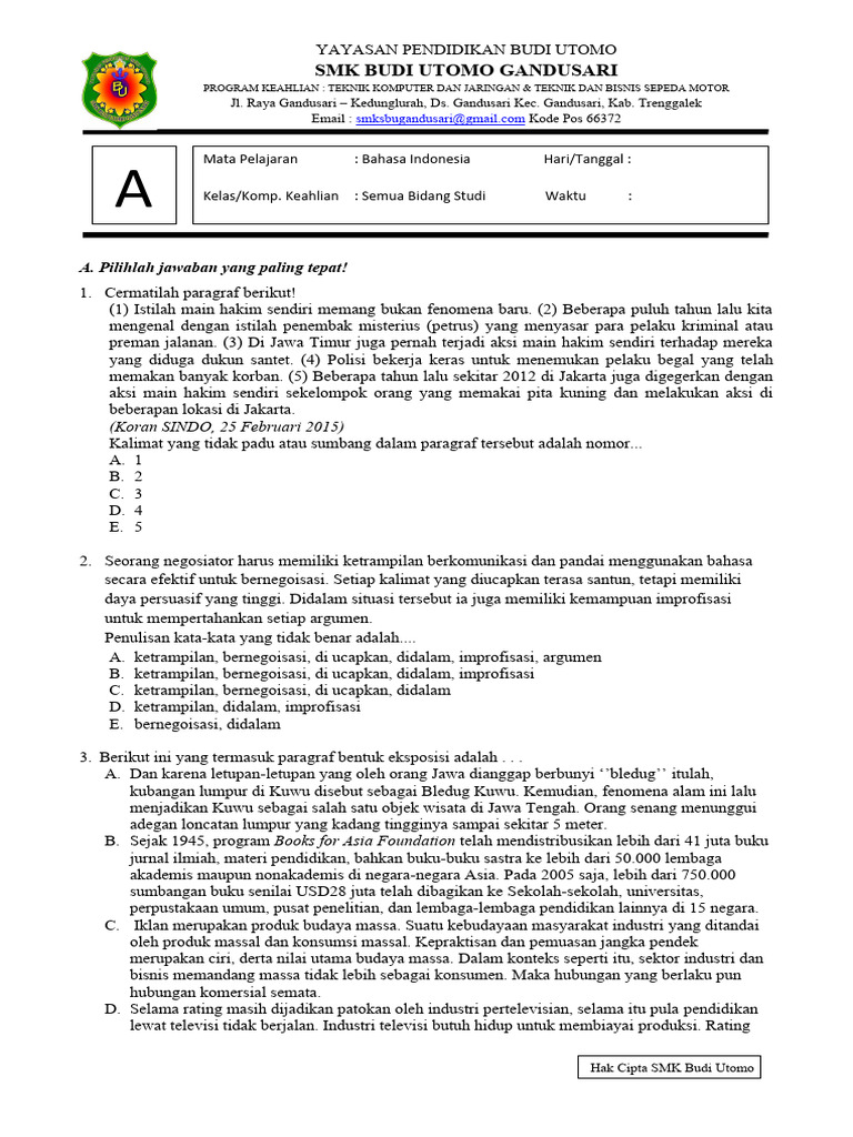 Soal Usek B.indo Xii 2024 | PDF