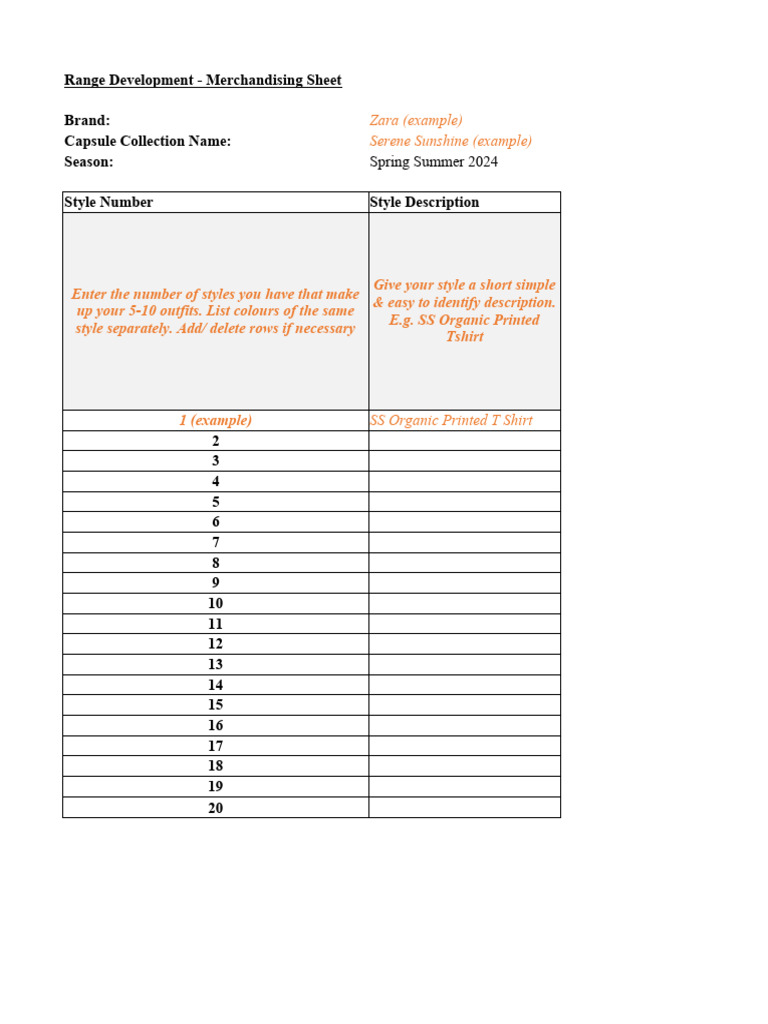 Template - Range Development - Merchandising Sheet | PDF | Prices | Retail