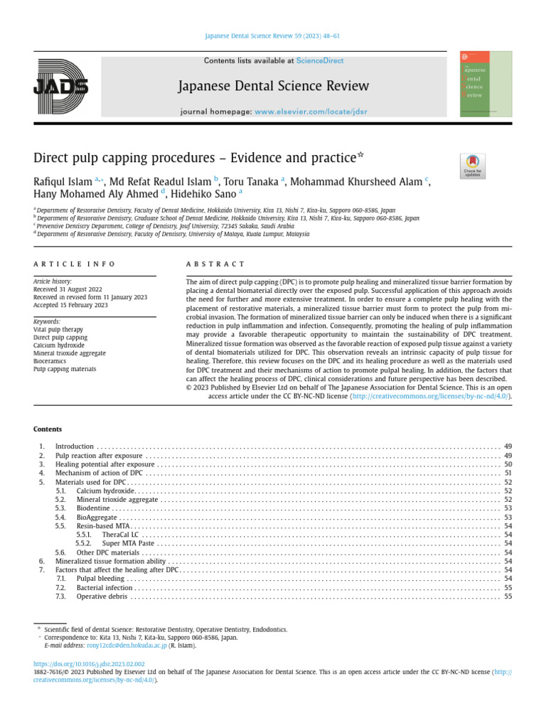 Direct Pulp Capping Procedures | PDF | Inflammation | Macrophage