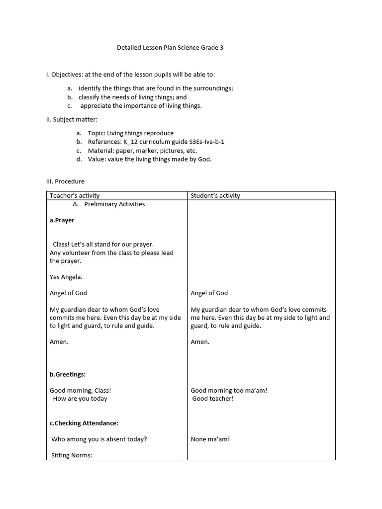 Detailed Lesson Plan Science Grade 3 | PDF | Life | Lesson Plan