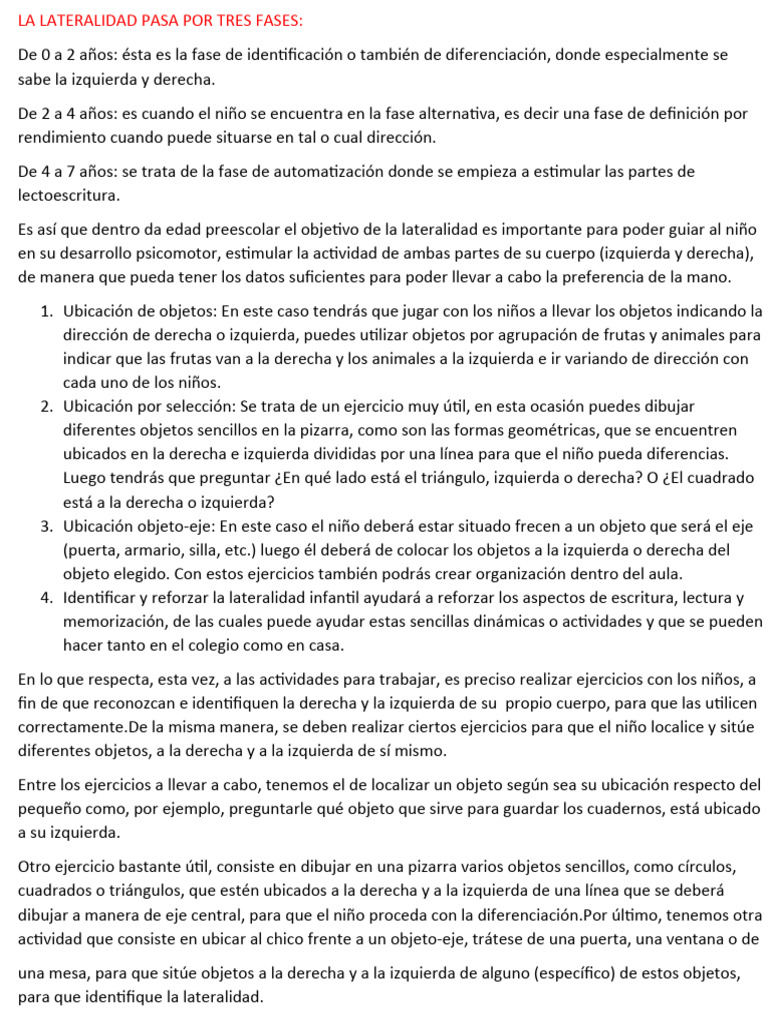 La Lateralidad Pasa Por Tres Fases | PDF | Aprendizaje | Atención