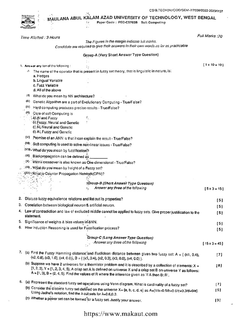 Btech Pec Cse 7 Sem Soft Computing Pec Cs702b 2023 | PDF
