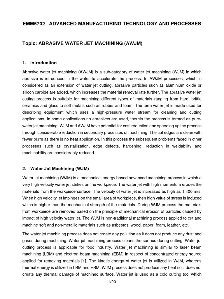 EMM5702 - LECTURE 10 - ABRASIVE WATER JET MACHINING (AWJM) | PDF ...