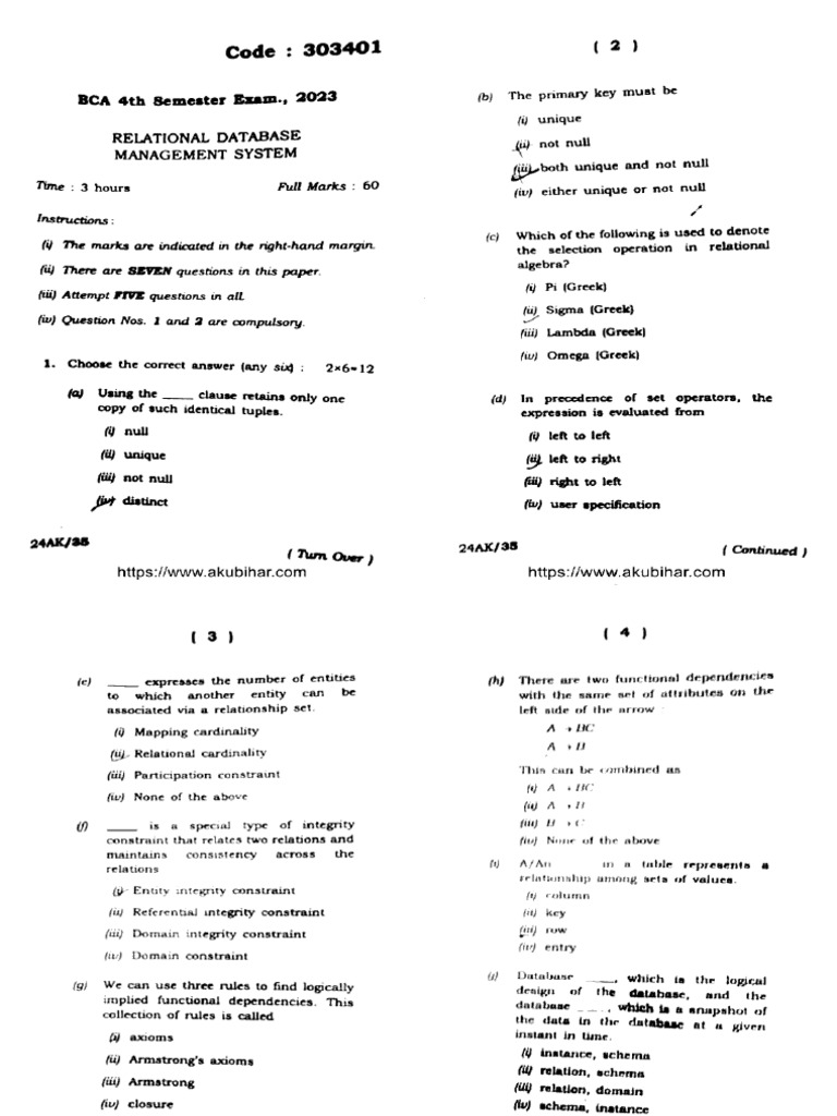 Bca 4 Sem Relational Database Management System 303401 2023 | PDF Bca 4 Sem Relational Database Management System 303401 2023 | PDF