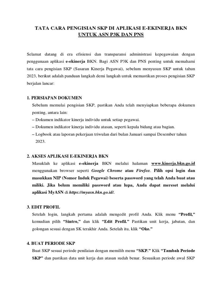 Tata Cara Pengisian Skp Di Aplikasi E Kinerja Pdf