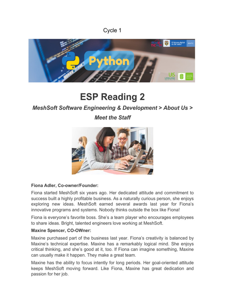 ESP Reading 2 - MeshSoft Software Engineering - Development - About Us ...