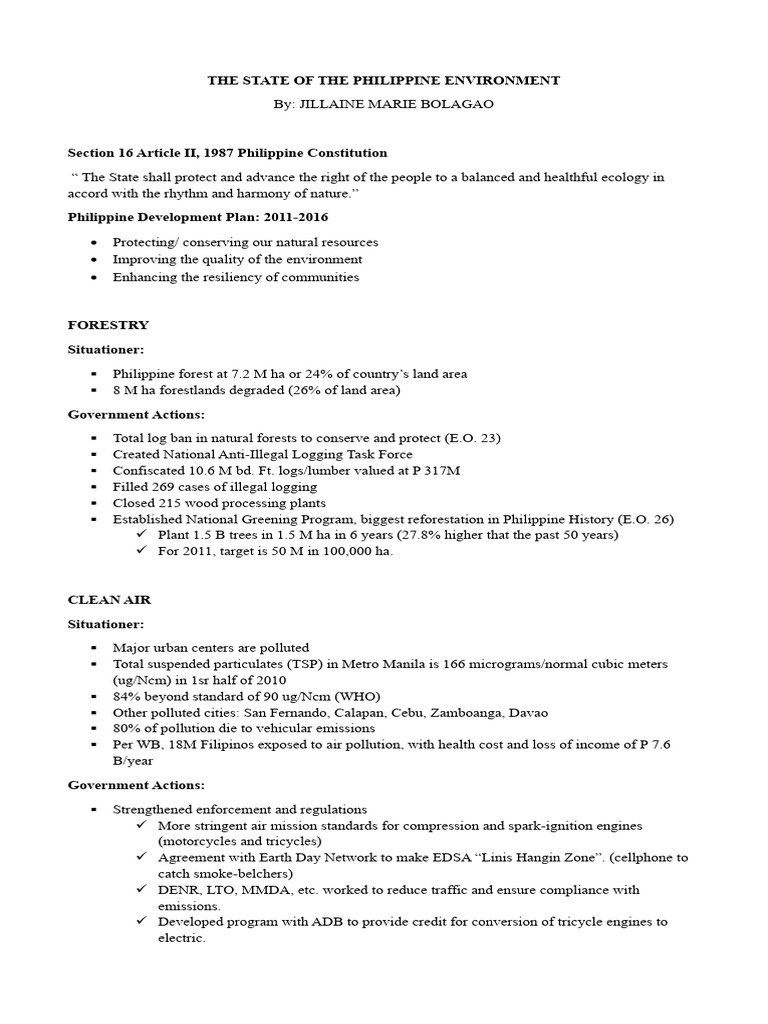 Philippine Environmental Status Report | PDF | Sustainability ...