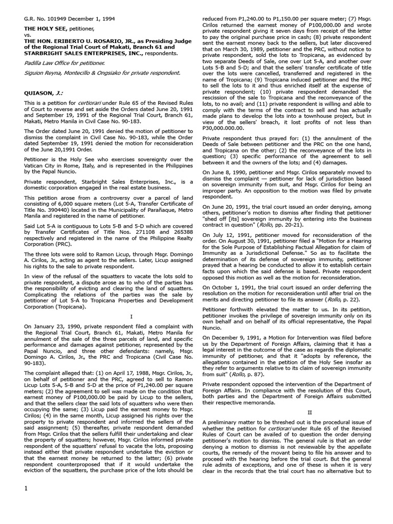 Consti Cases Chapter 4 | PDF | Holy See | Sovereign Immunity