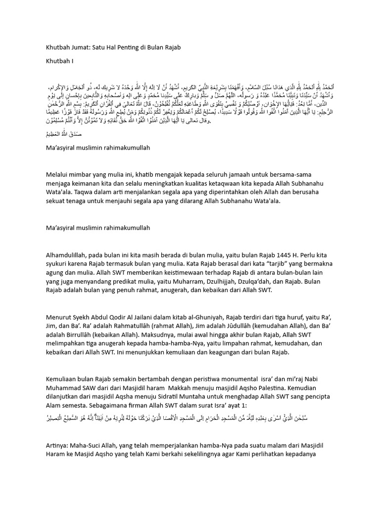 Khutbah Jumat Bulan Rajab | PDF