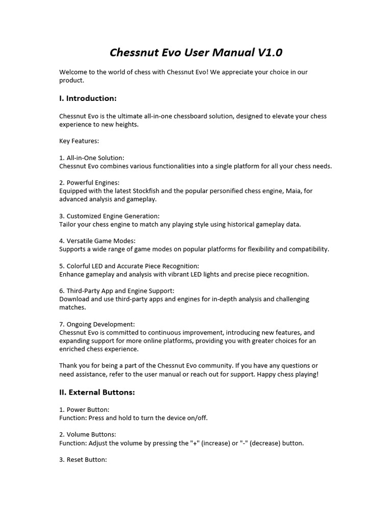 Chessnut Evo User Manual V1.0 | PDF | Mobile App | Battery Charger