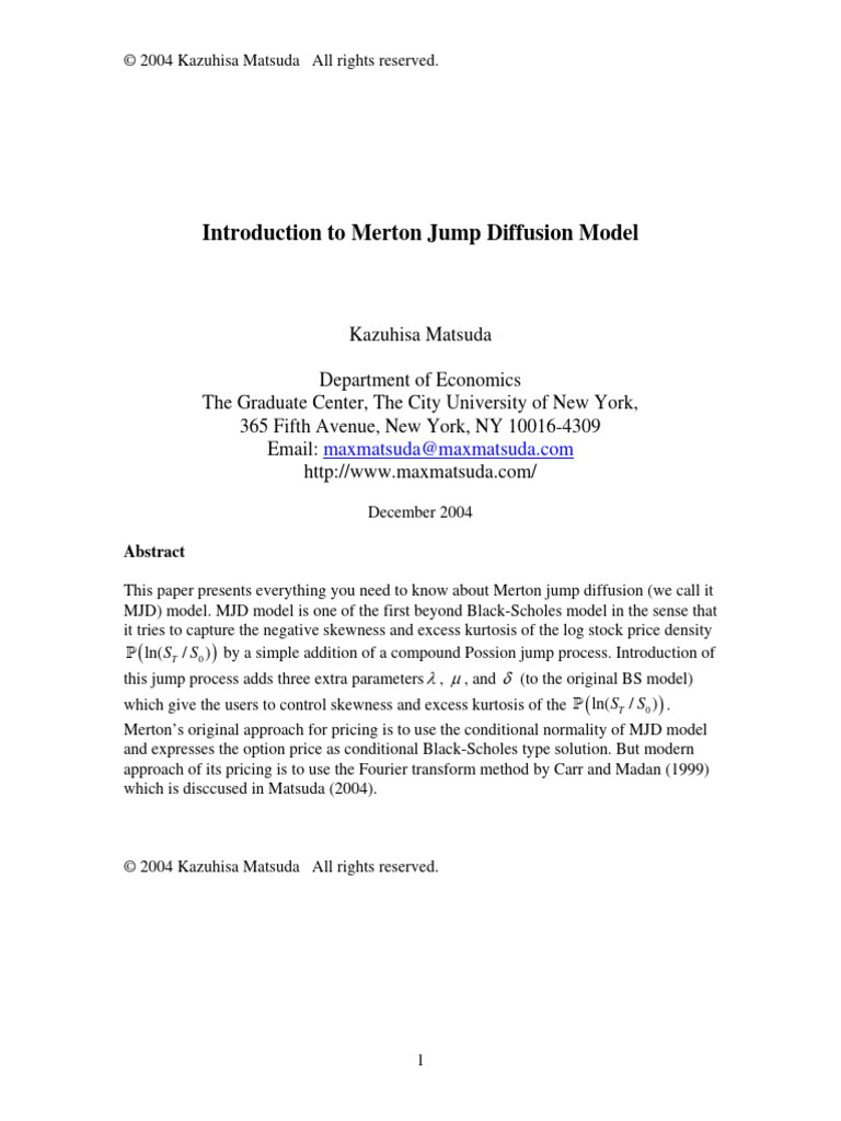 Intro to MJD Matsuda | PDF | Black–Scholes Model | Poisson Distribution