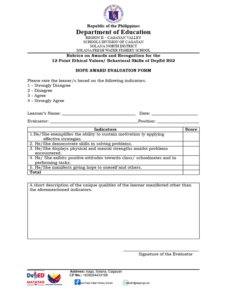 Rdelc Award Evaluation Form | Download Free PDF | Learning | Cognitive ...